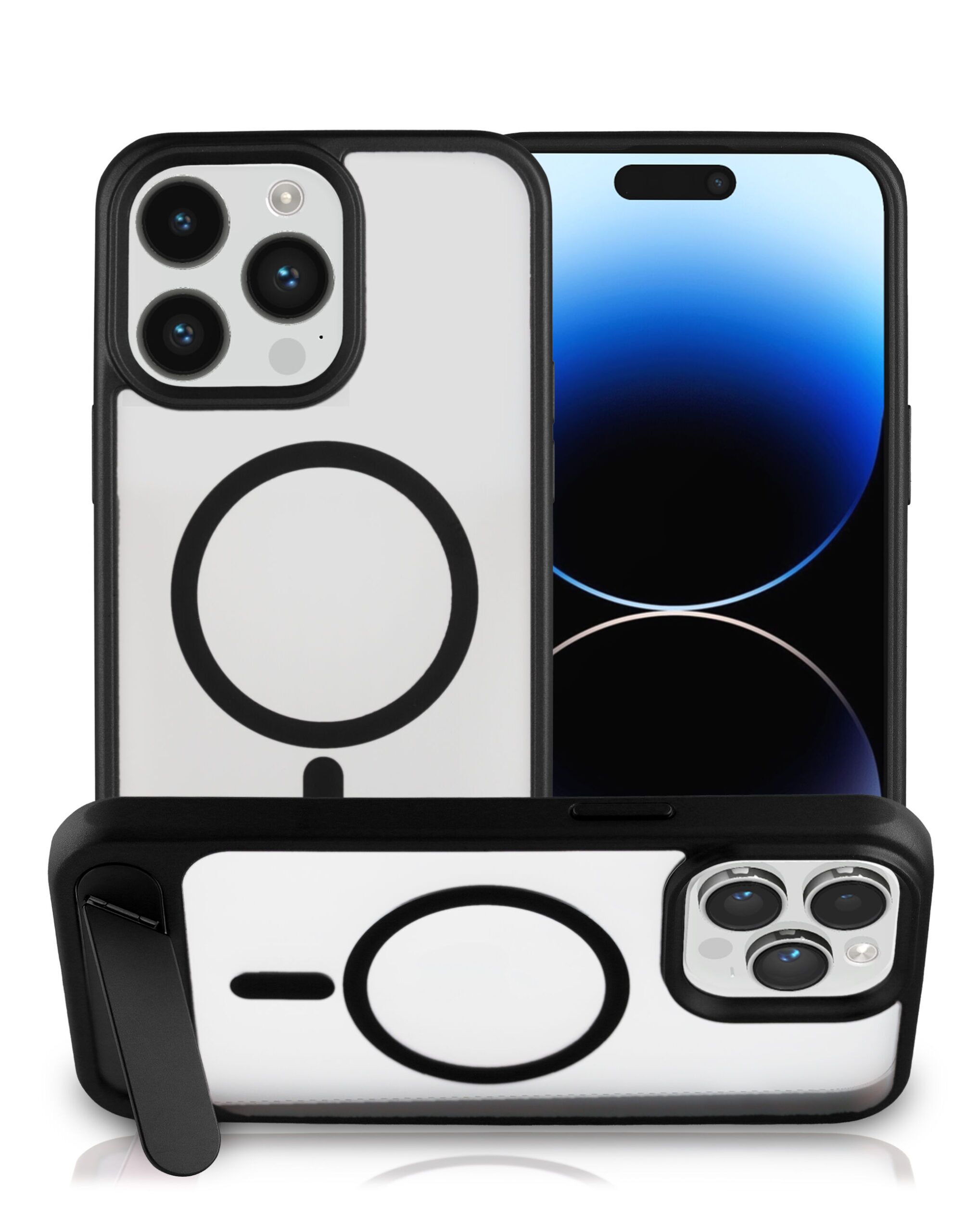 iPhone 15 Pro Max Magsafe Case w/ Metal Stander - BLACK (Only Ground ...